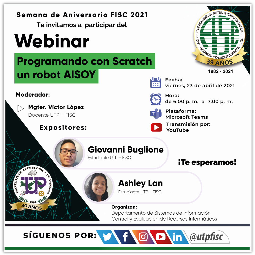 Webinar Programando con Scratch un robot AISOY | Facultad de Ingeniería de Sistemas Computacionales